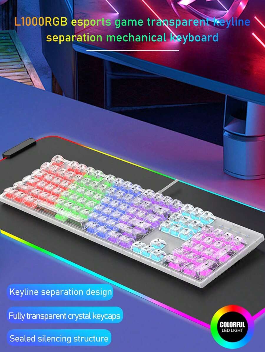 16 Color RGB Transparent Gaming Keyboard 104 Keys Lei Kui L1000 ...