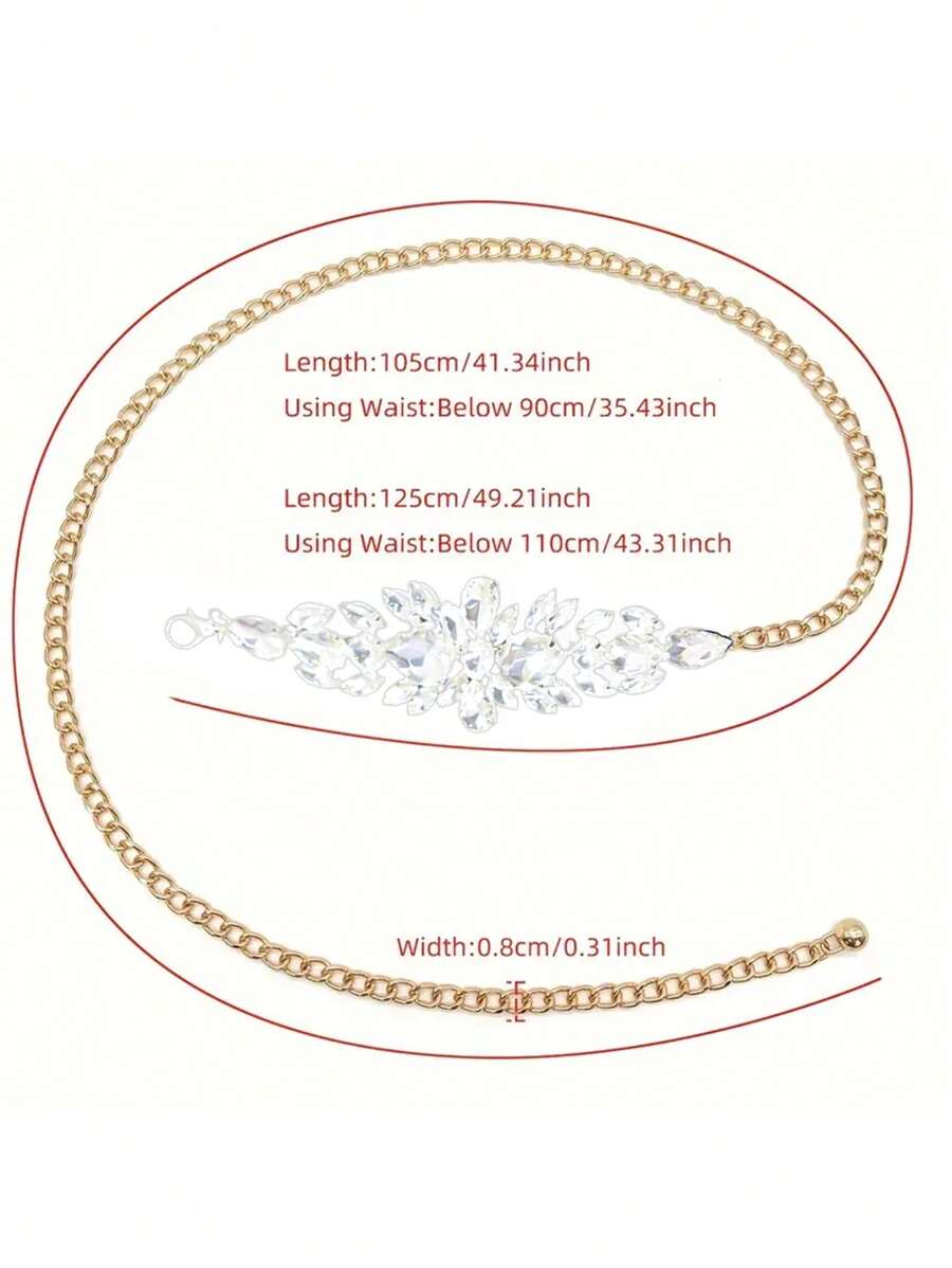 1pc Women's Luxury Diamond Waist Chain, Silver Metal Chain Waist Belt ...