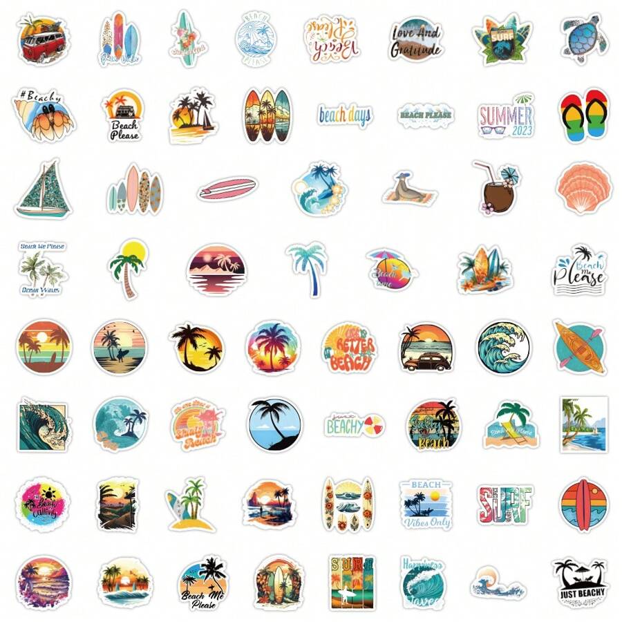 60PCS Beach Surfing Stickers Vinyl Aesthetics Stickers For Scrapbooking ...