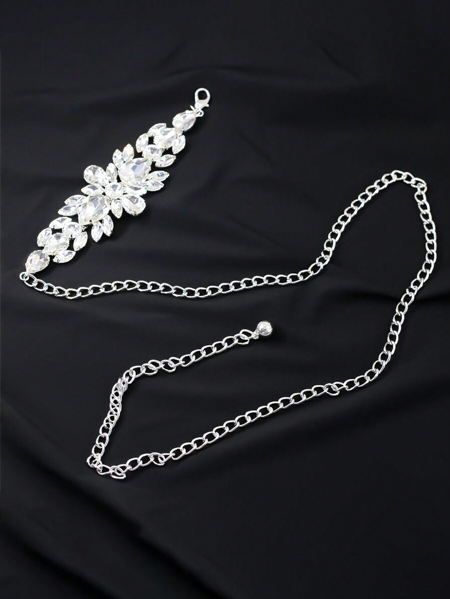 1pc Women's Luxury Diamond Waist Chain, Silver Metal Chain Waist Belt, Elegant Dress Accessory ...