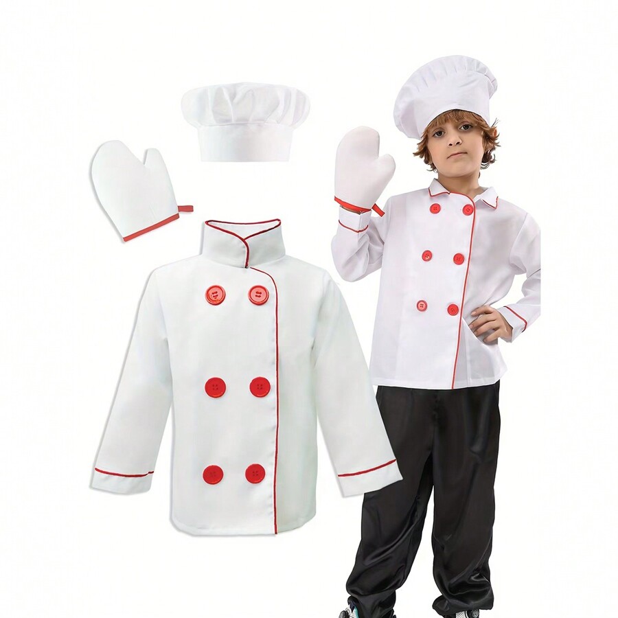 FUNPARTY 3pcs,White Chef Costume For Kids, Chef Role Play Dress -Up Set ...