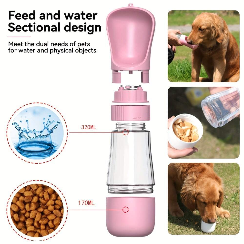 Portable Dog Water Bottle, Plastic Leakproof Dog Water Bottle, 2-In-1 Dog Food And Water ...