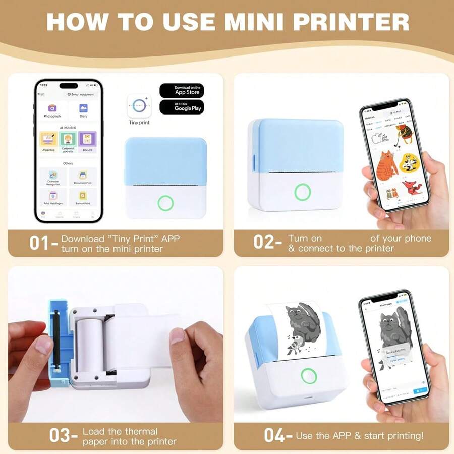 GOTOOGO Thermal Mini Printer, Portable Inkless Sticker Maker, Wireless ...