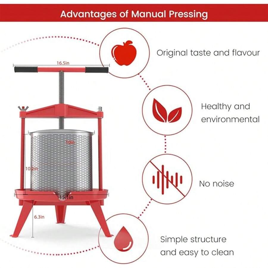 3.69 Gallon Heavy-Duty Cross-Beam Stainless Steel Fruit And Wine Press ...