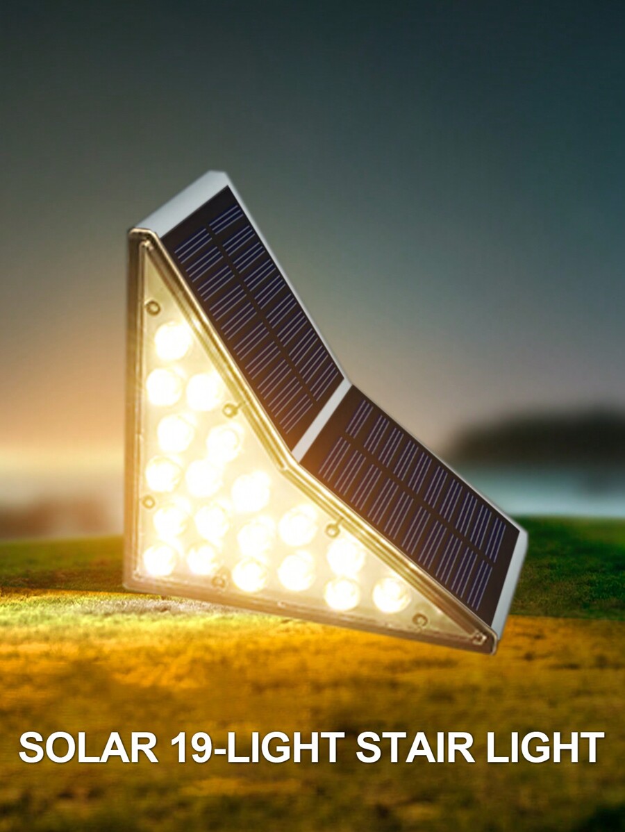 1pc New Solar Powered Stair Light, 2 Solar Panels Charging, 19 LED ...
