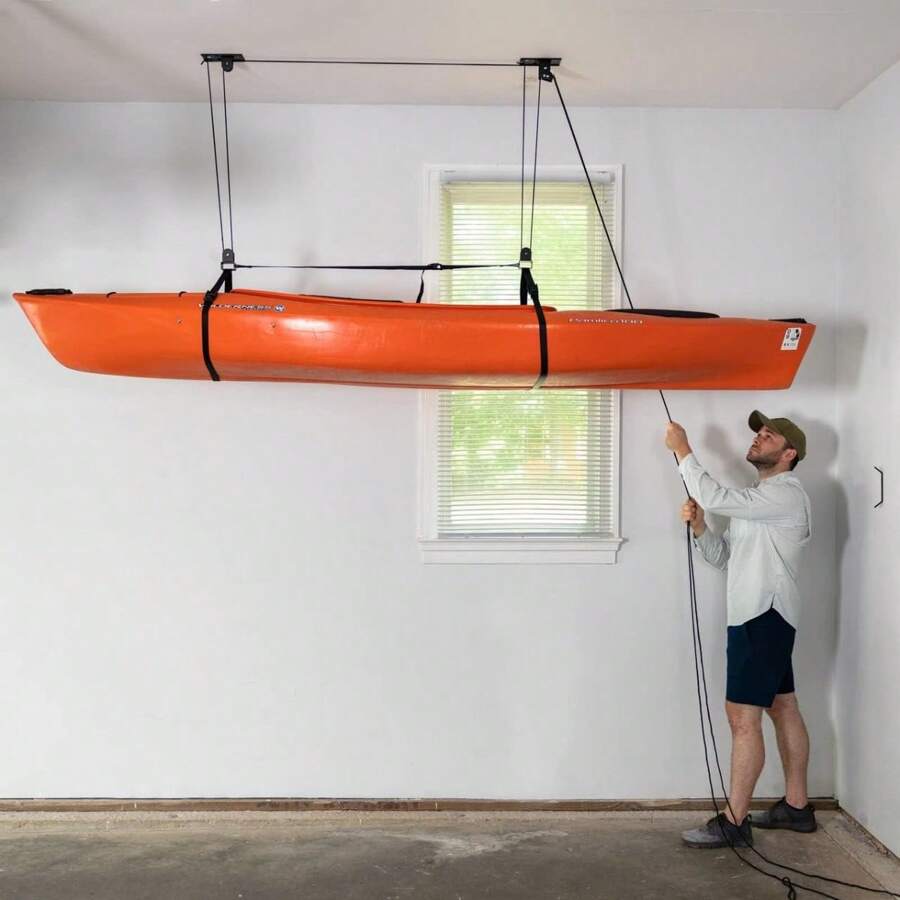 Kayak And Canoe Ceiling Pulley System, Garage Mount Storage Hoist ...