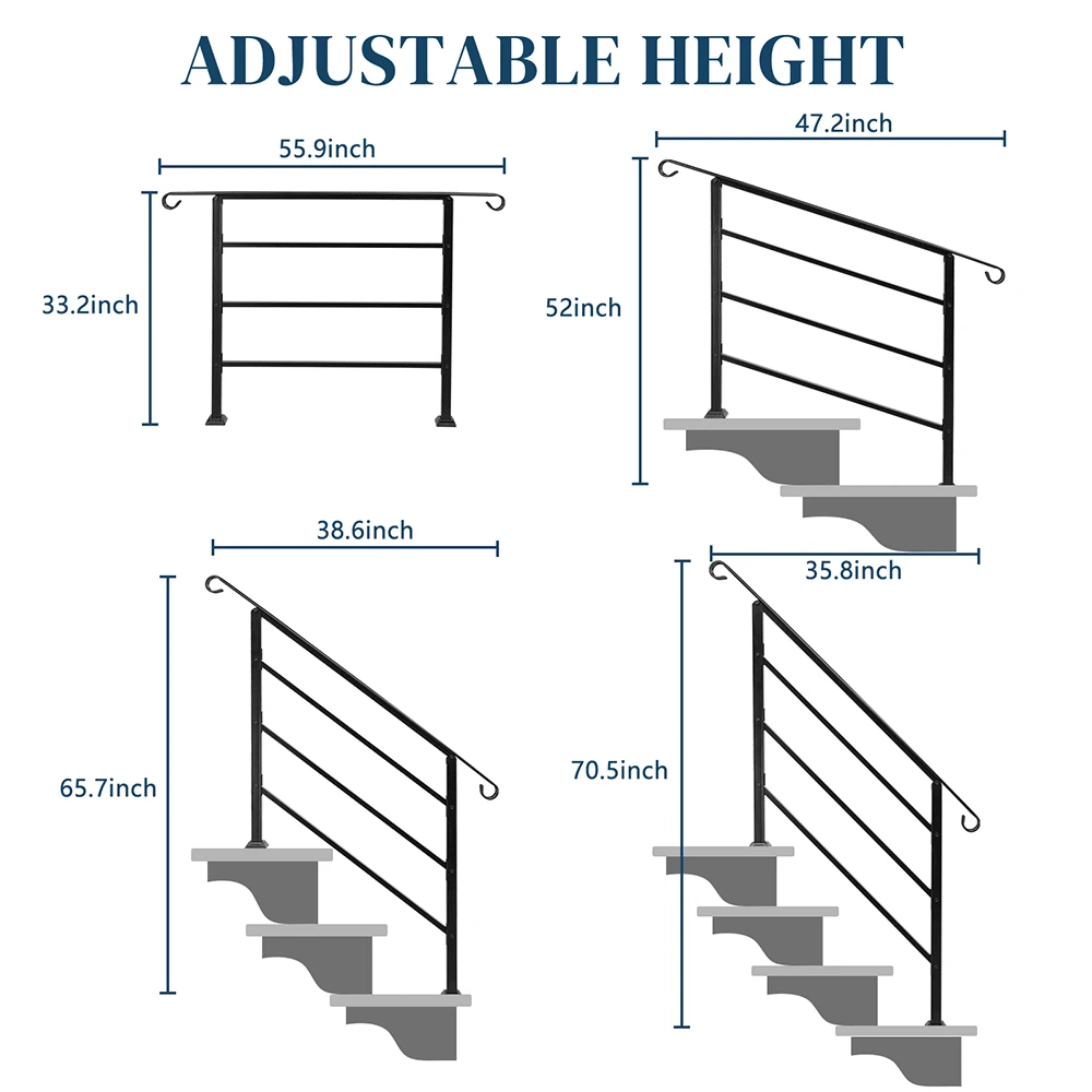 Handrails For Outdoor Steps, Wrought Iron Handrail Fits 1 To 4 Steps ...