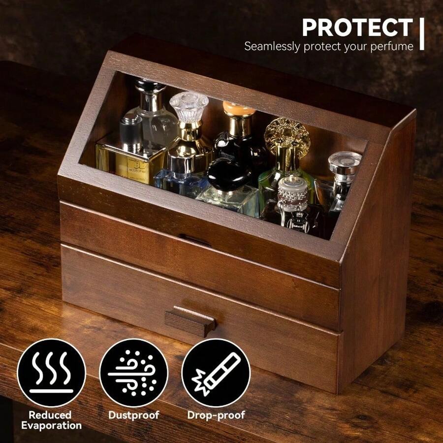Cologne Organizer For Men, Wood Perfume Organizer Storage With Drawer ...