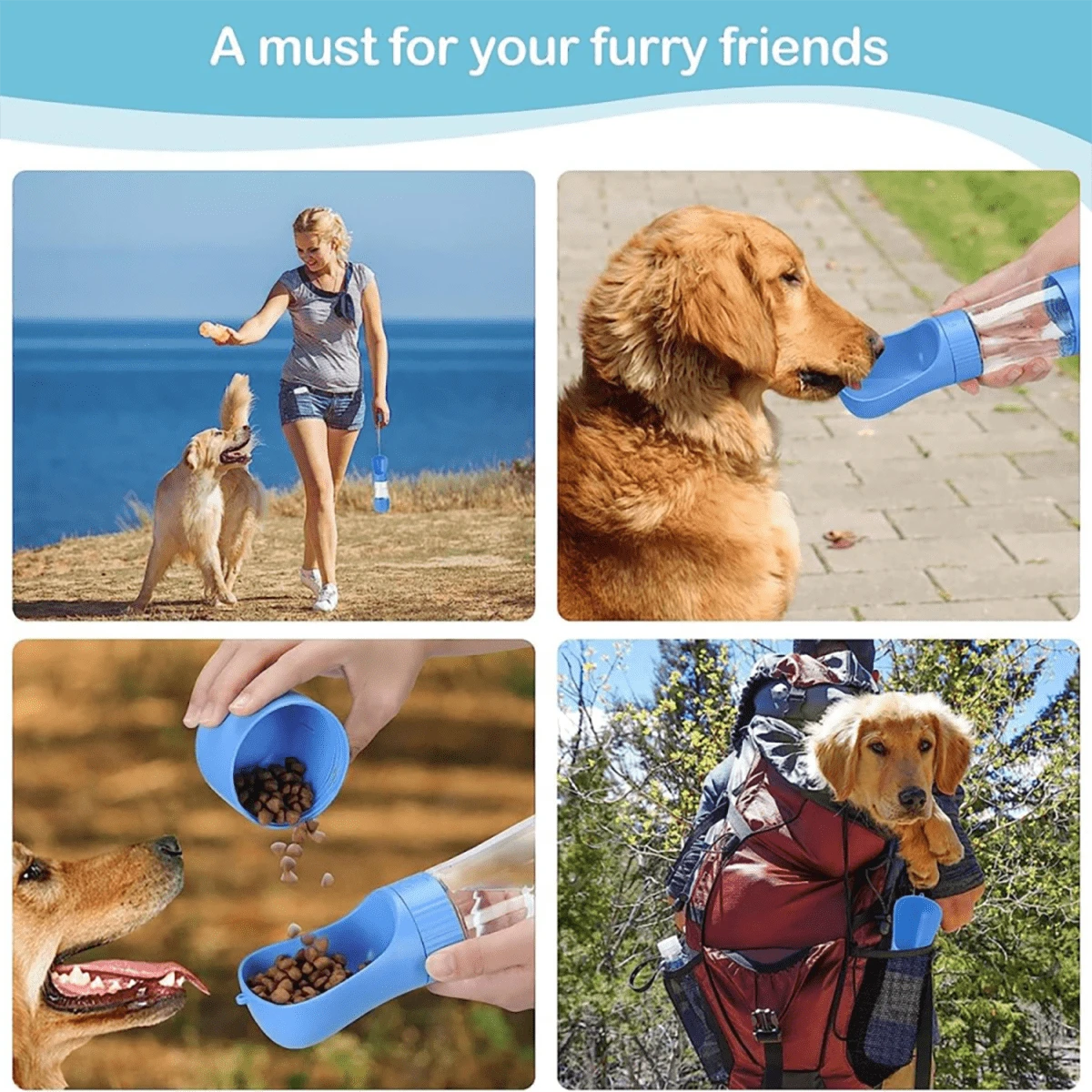 Portable Dog Water Bottle, Plastic Leakproof Dog Water Bottle, 2-In-1 ...