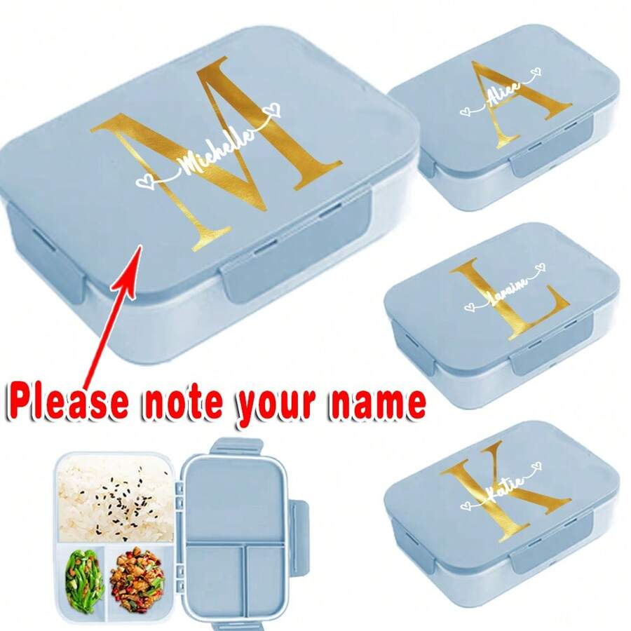 Customized Name Portable Bento Box Triple Grid Style Lunch Box Built-In ...