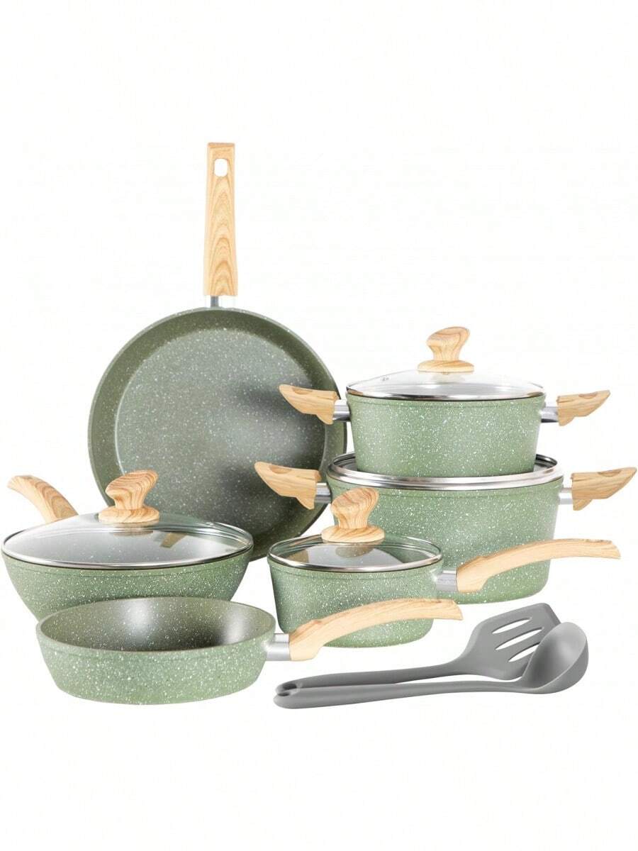 Kitchen Academy Induction Cookware Sets - 12 Piece Green Cooking Pan ...