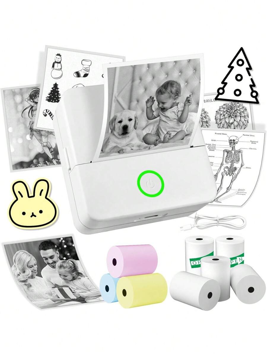 8 Rolls Mini Sticker Printer Portable Label Photo Maker Pocket Machine ...