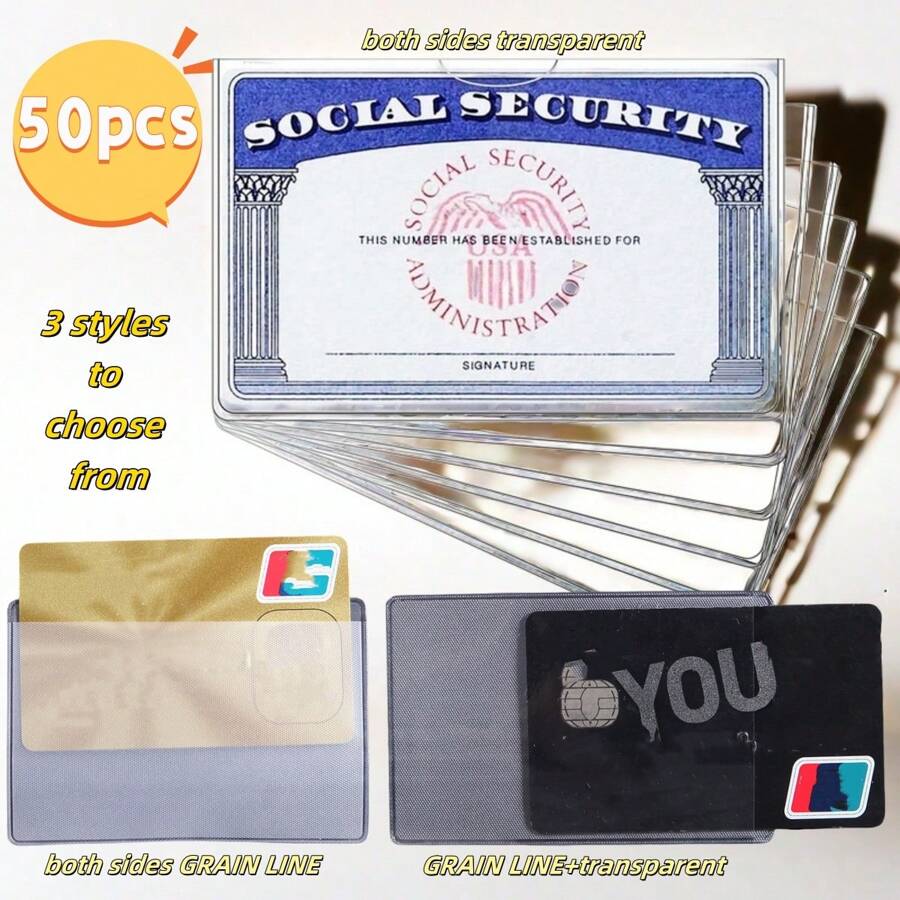 50pcs/Set PVC ID Card Sleeves, Transparent Frosted Textured Options ...