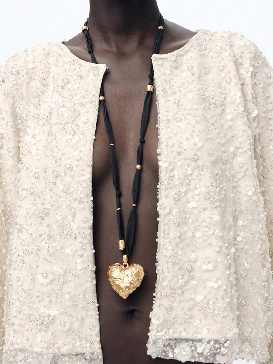 1 PC Heart-Shaped Pendant Necklace, Design Inspired Collarbone Chain ...