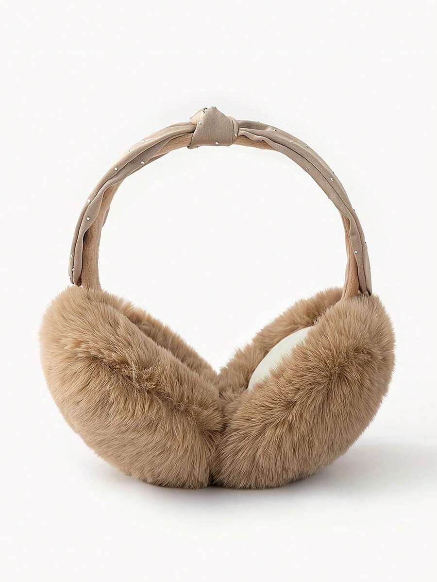 1pc Solid Color Cute Diamond-Studded Plush Earmuffs, Warm For Winter ...