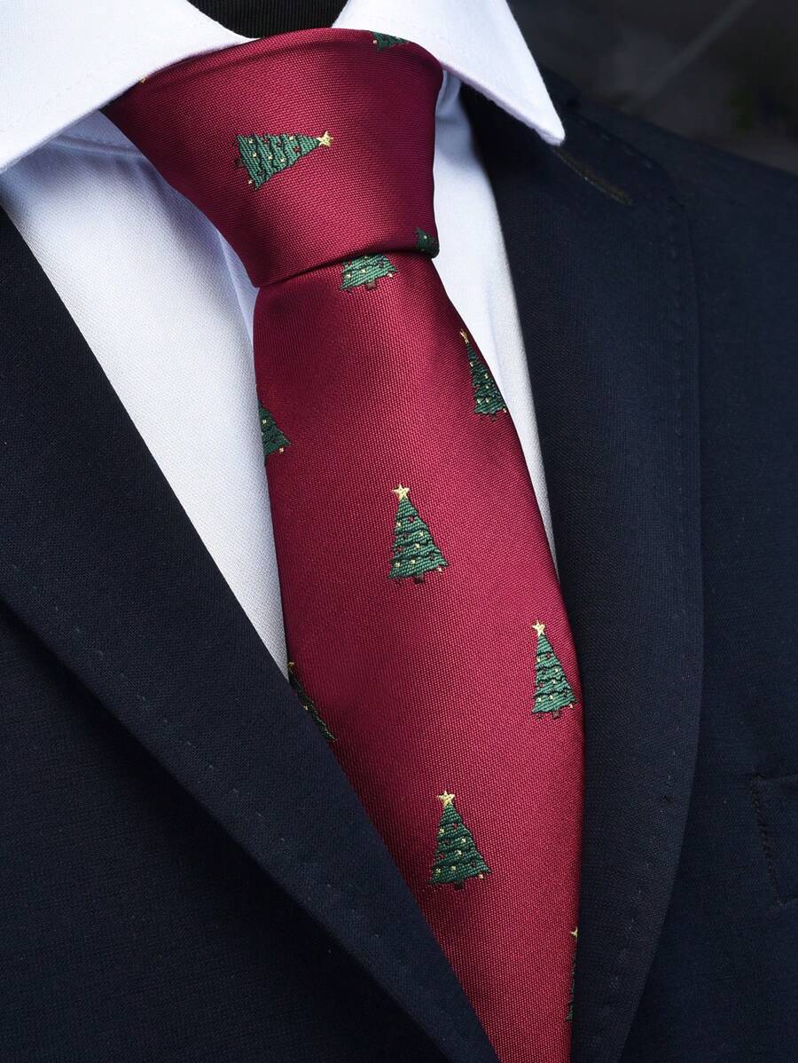 1pc 3.15 Inch Burgundy Christmas Tie, Jacquard Weave Fashion Party Tie ...