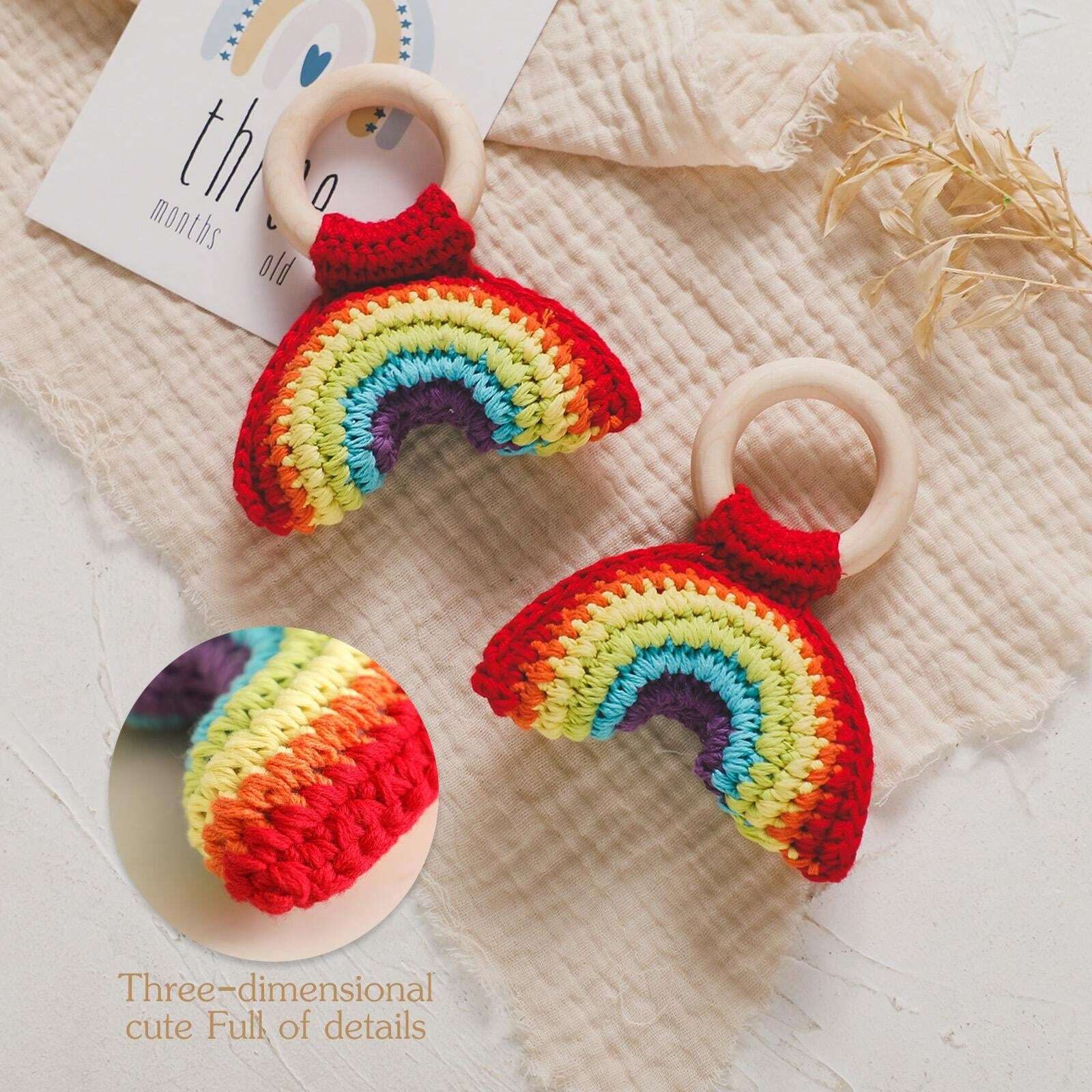 Handmade Crochet Knitted Rainbow Fruit Rattle Toy, Infant Soothing Aid ...