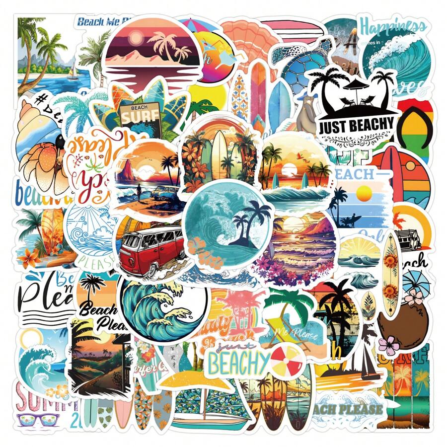 60PCS Beach Surfing Stickers Vinyl Aesthetics Stickers For Scrapbooking ...