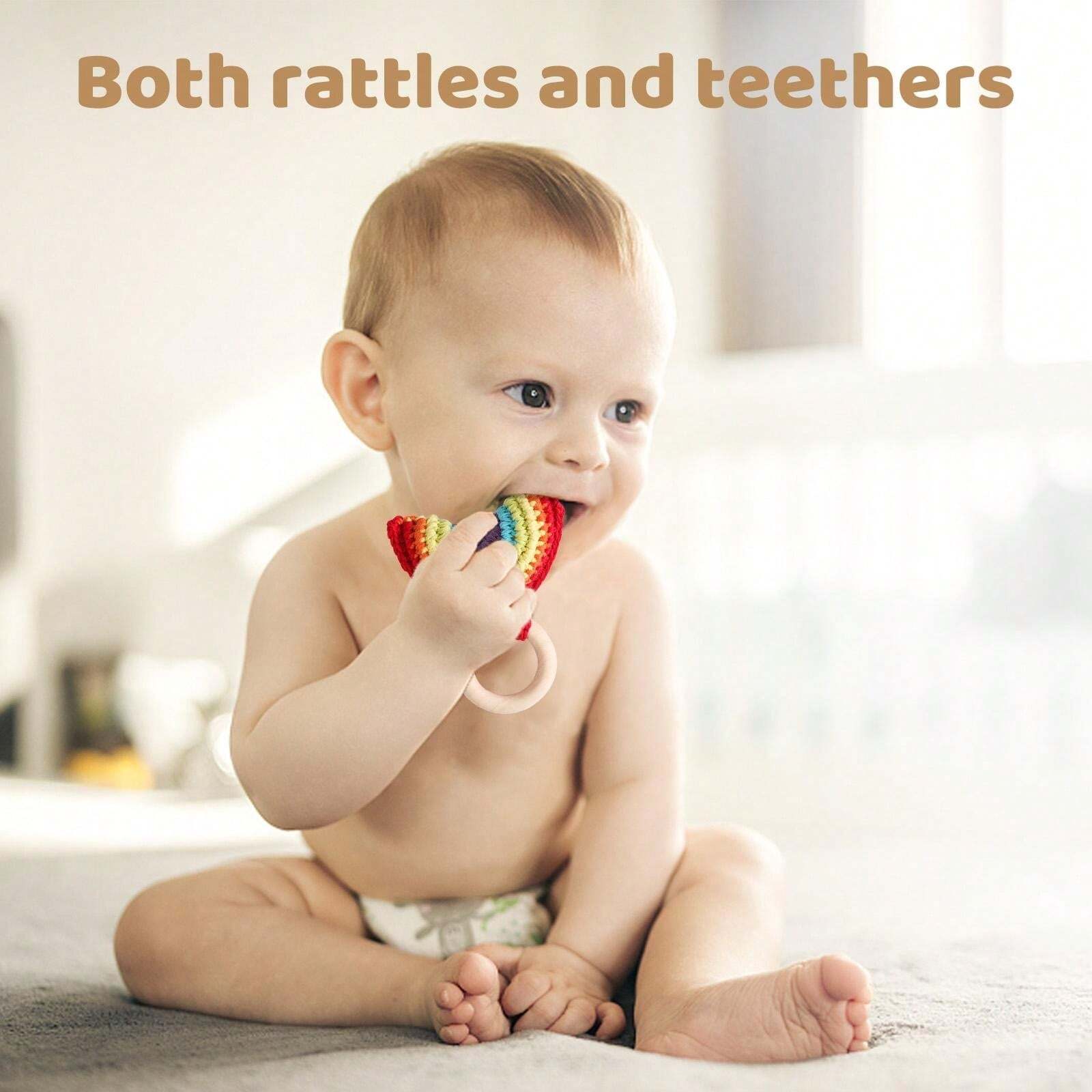 Handmade Crochet Knitted Rainbow Fruit Rattle Toy, Infant Soothing Aid ...