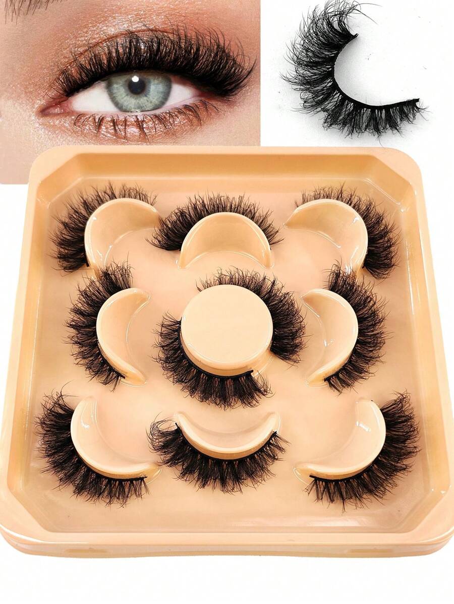 5pairs/Set Short 3d Mink Fur False Eyelashes Handmade Natural Fluffy Thick Full Strip Lashes ...