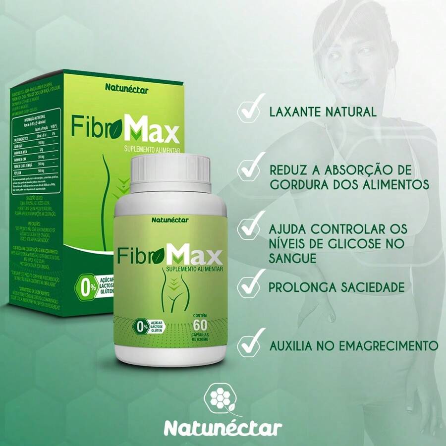 Natunectar KIT 2 Fibromax 500mg - Suplemento Rico Em Fibras 60 Cápsulas ...