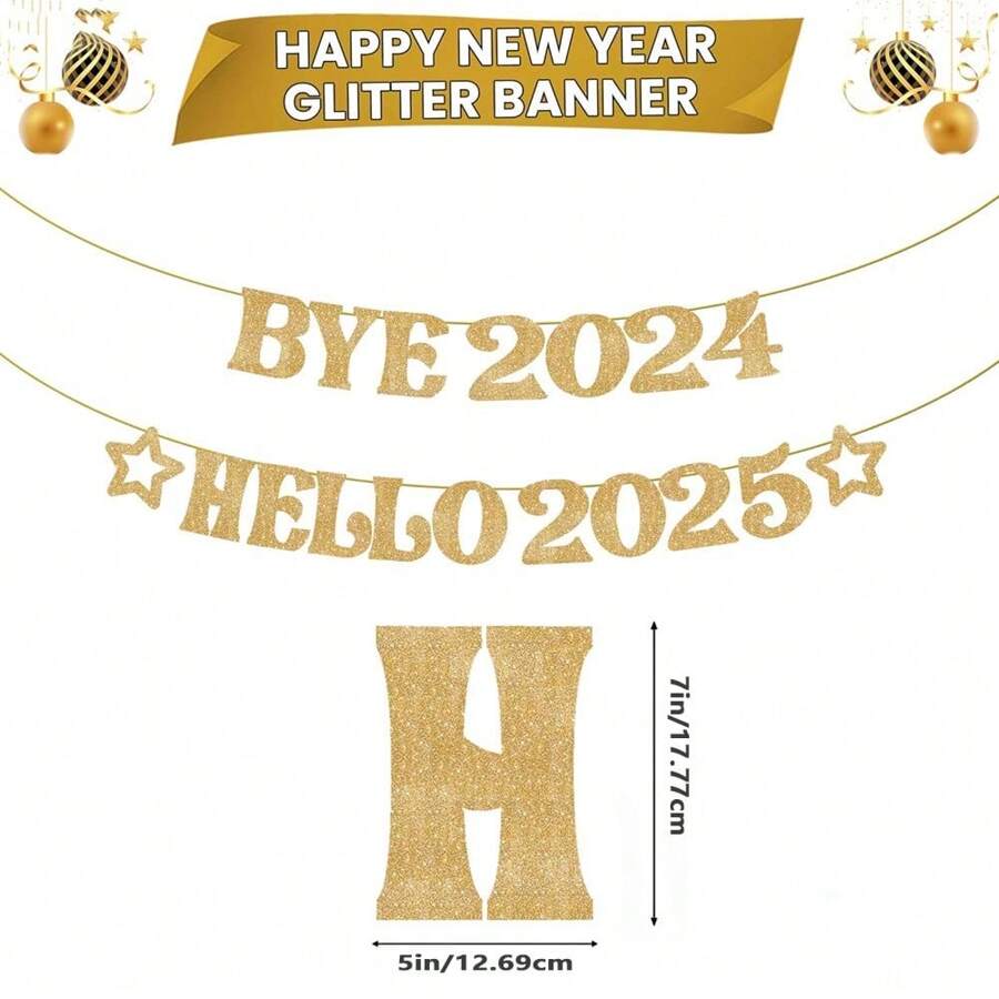 Bannière "Au revoir 2024, Bonjour 2025" pailletée en or - Bannière ...