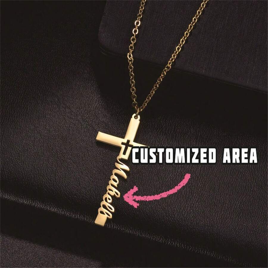 1pc Custom Personalized Cross Name Tag Necklace Pendant, Sophisticated ...