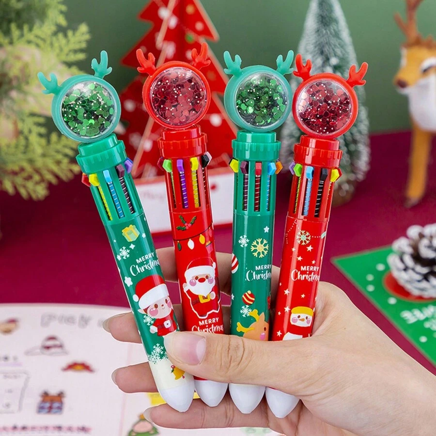 10 Color Christmas Ballpoint Pens, Student Clickable Multi-Color Pens ...