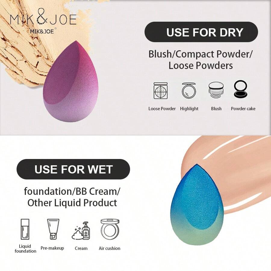 Mikandjoe 2pcs Combination Makeup Puff Soft And Delicate Dual Use Of Dry
