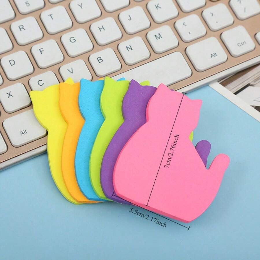 12 Pcs/Set Of Cat-Shaped Random Sticky Notes, Multiple Colors And Two ...