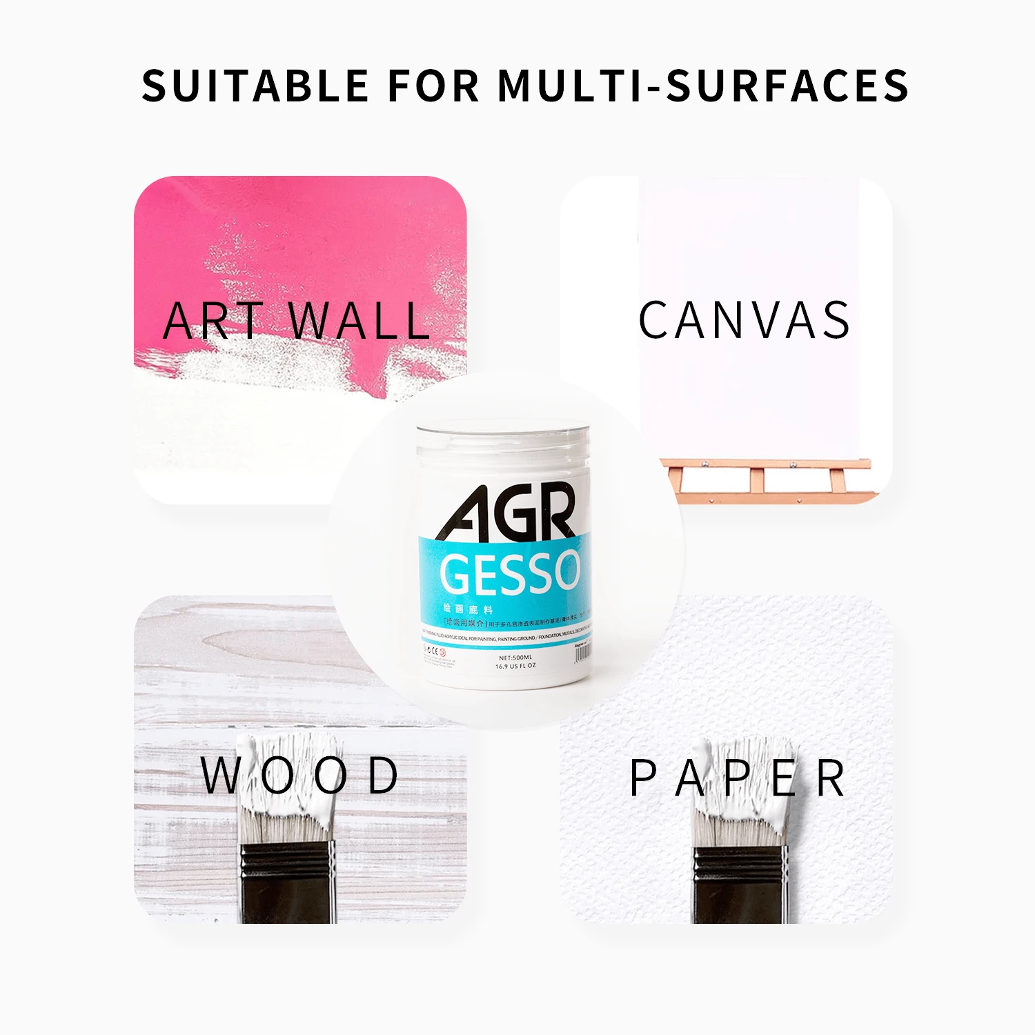 Acrylic White Black Gesso Primer Matte 500ml (16.9-Oz) For Oil Painting ...