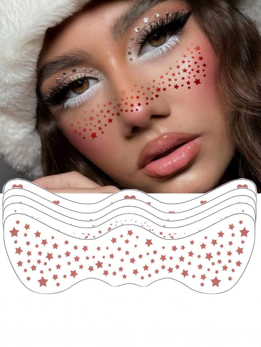 5 Sheets Glitter Freckles Bronze Glitter Face Tattoo, Khaki Gold Freckles Temporary Face Tattoos ...