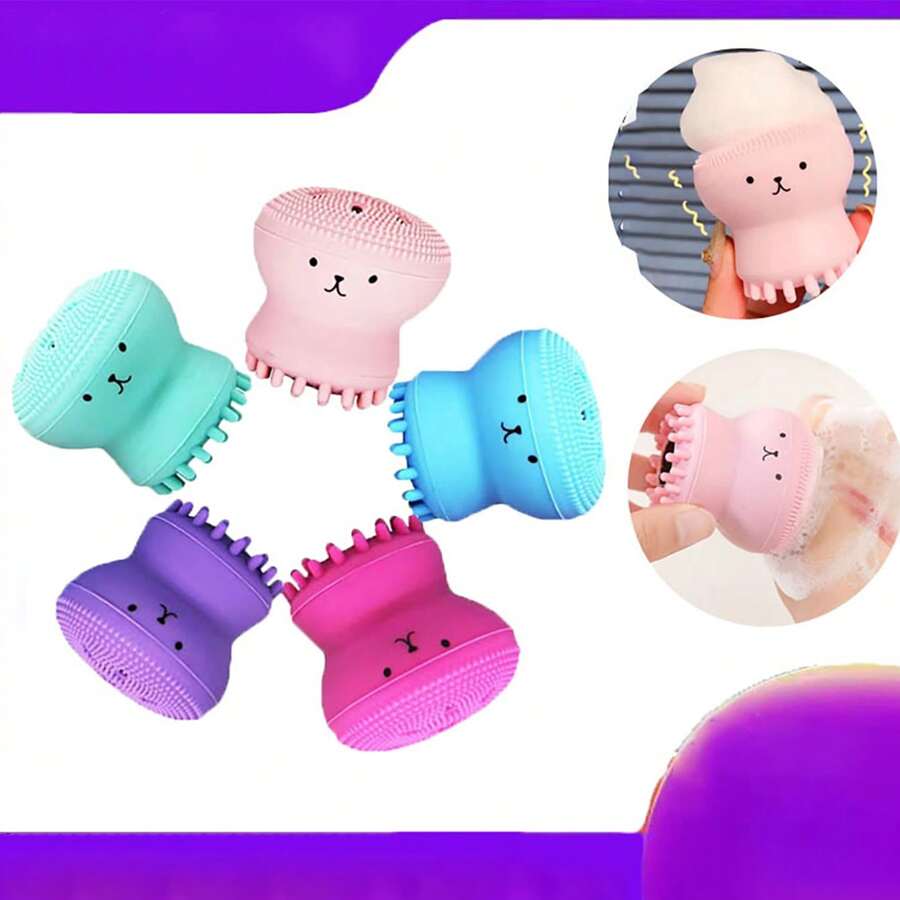 Portable Octopus Shaped Silicone Face Cleaning Brush With Sponge ...