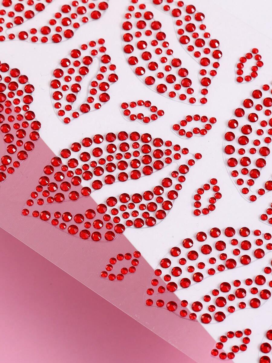 1pc Realistic Lip Design Rhinestone Temporary Tattoo Sticker, Body ...