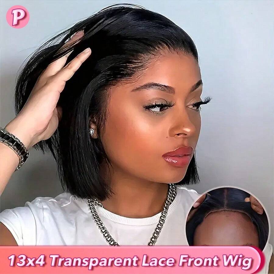 Perruque Bob en cheveux humains 13x4 à dentelle frontale, perruque en cheveux humains de densité ...