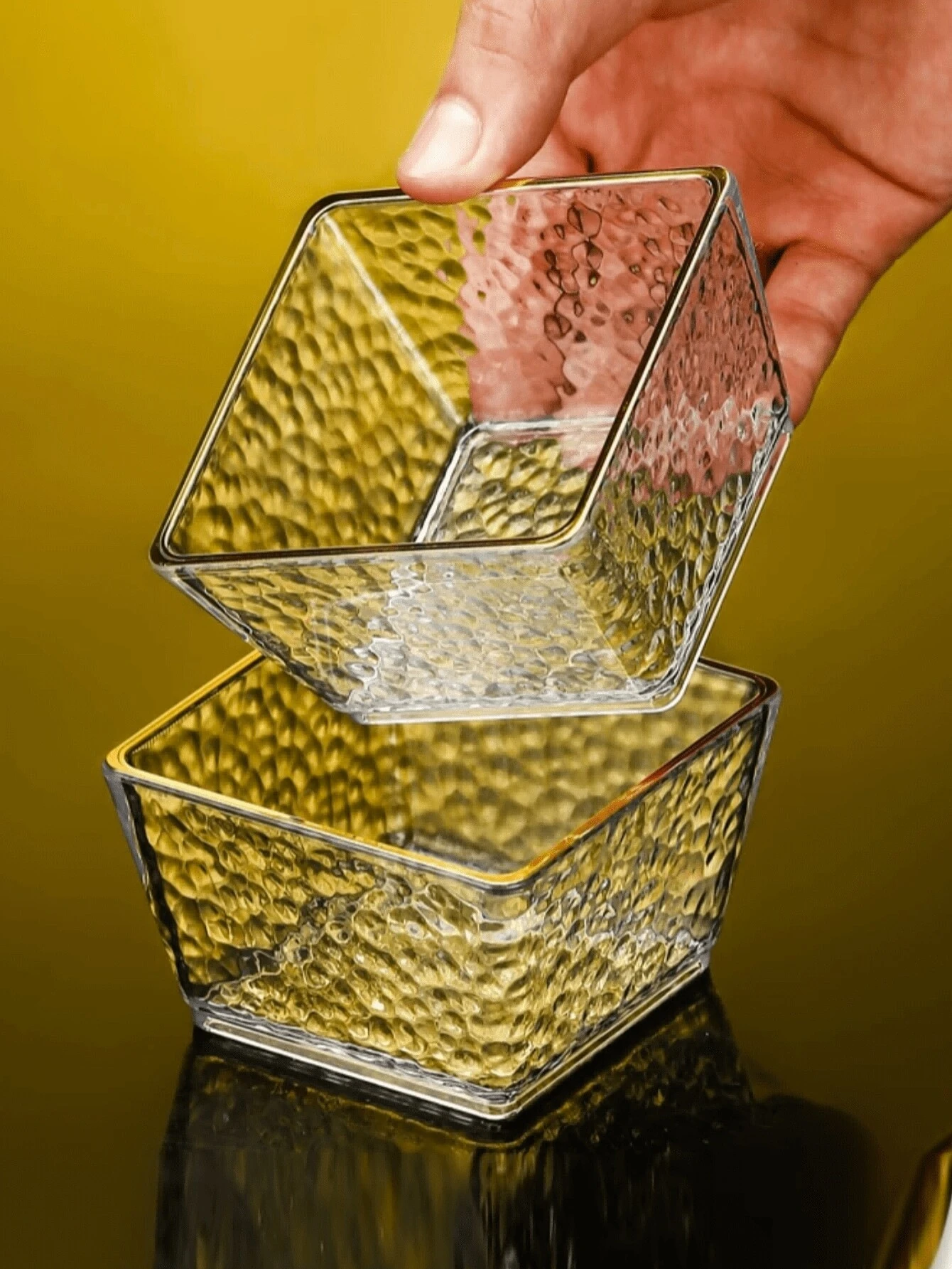 1 Pc Square Dish With Gold Rim Textured Design For Snacks, Cookies ...