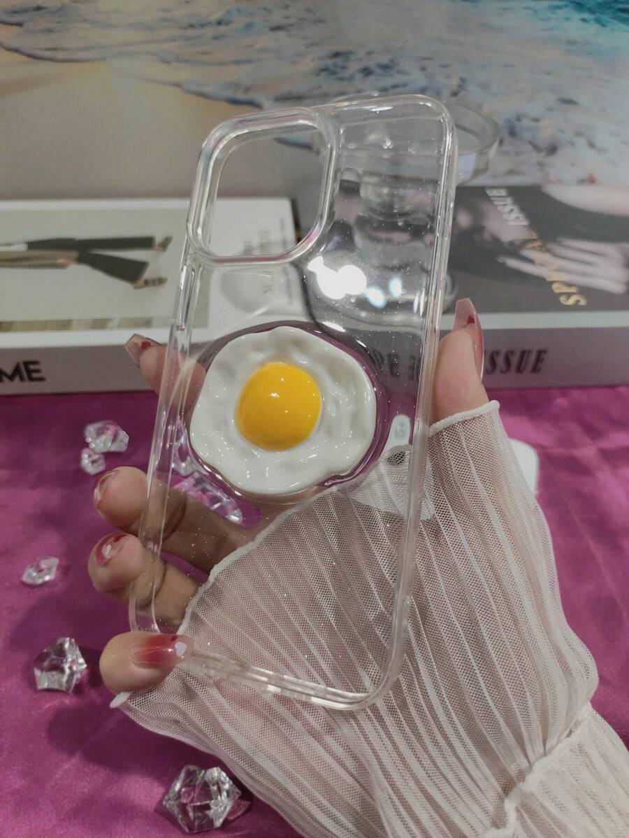 Transparent Epoxy Glitter Cartoon Fried Egg Phone Case For IPhone 16 ...