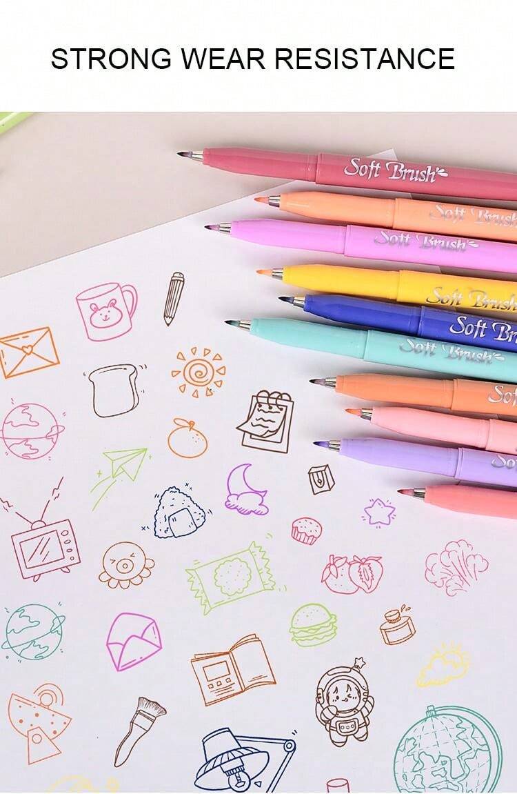 GuangNa 6pcs Brush Tip Water-Based Ink Color Pens, Color Felt Tip Pens ...