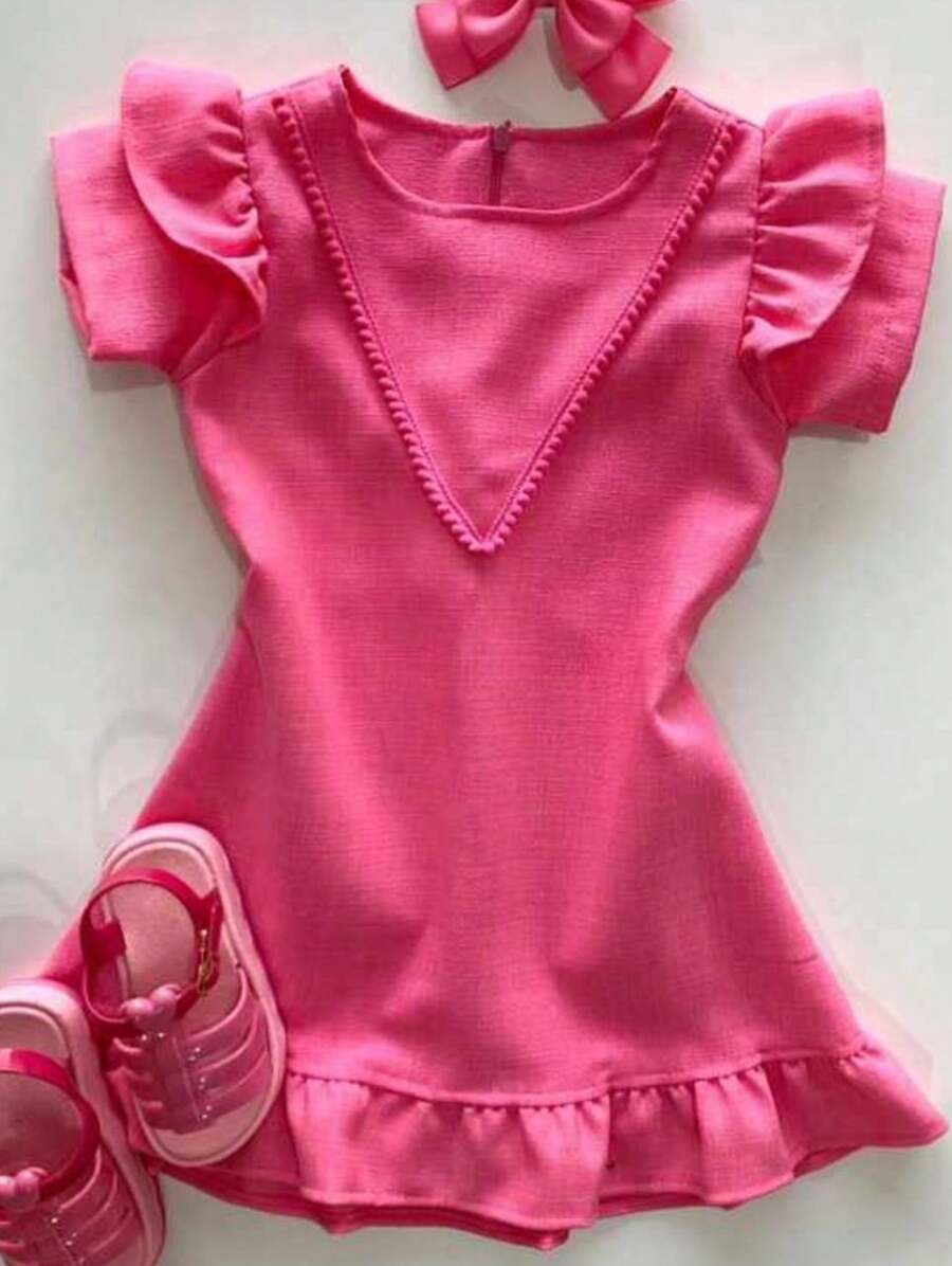 Pink Linen Dress For Girls Ages 2 To 10 | SHEIN USA