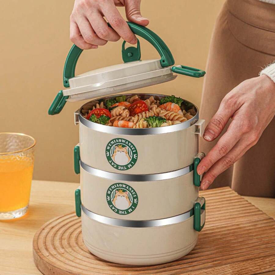 1PC304 Round Bento Box Stainless Steel Portable Multi-Layer Insulated ...