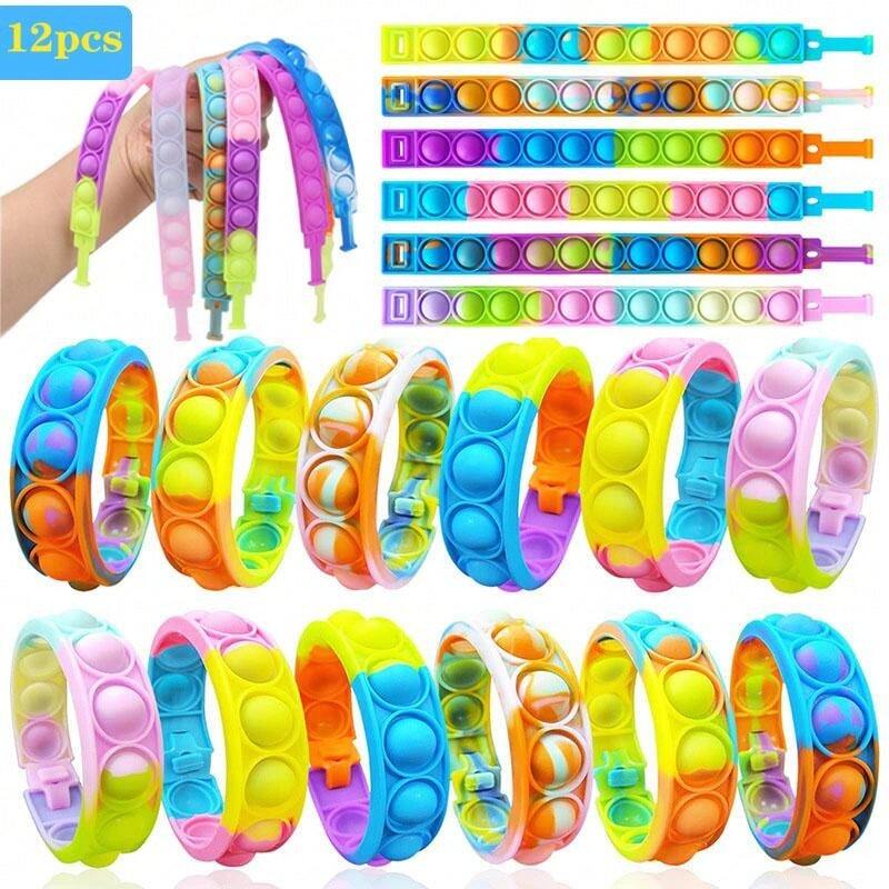 12pcs Random Color Sensory Pop Fidget Toy Bracelets, Stress Relief Toys ...