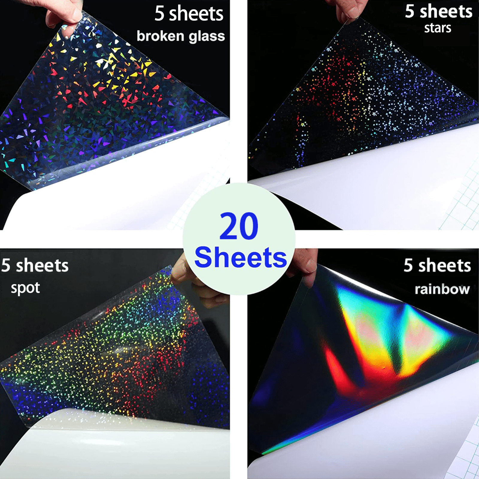 20 Sheets A4 Size Holographic Sticker Paper Clear Vinyl Self Adhesive ...