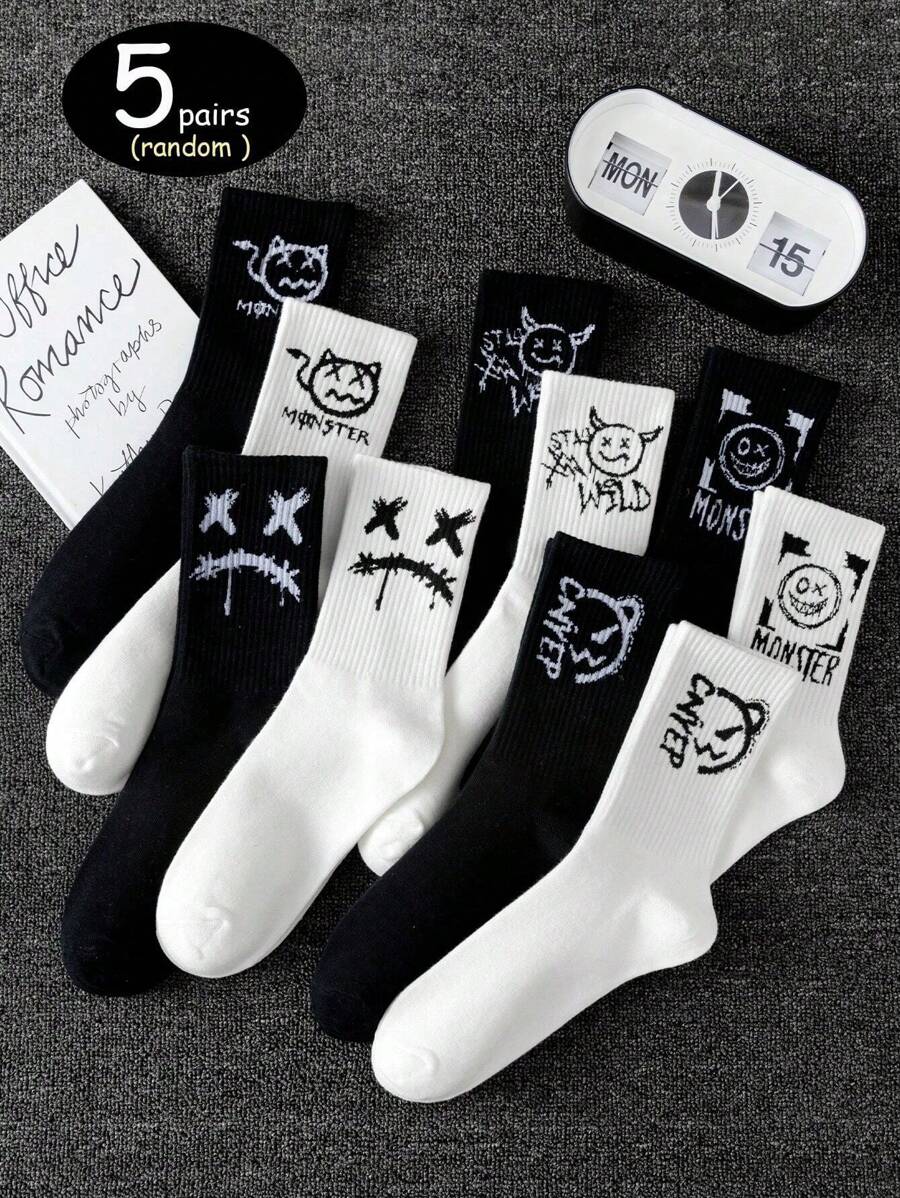 5 Pairs Of Boys' Little Devil Socks, Mid-Tube Socks, Student Girls ...