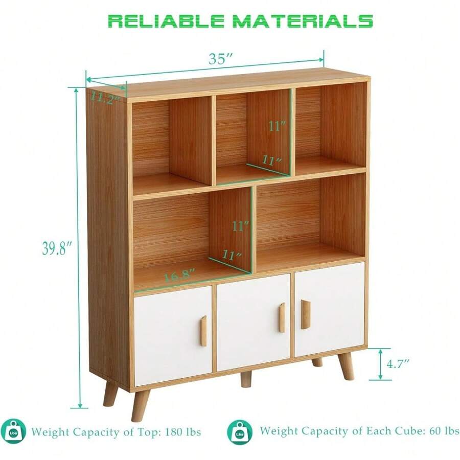 Cubby Shelf Bookcase With Doors - Wooden 8 Cube Floor Standing Open ...