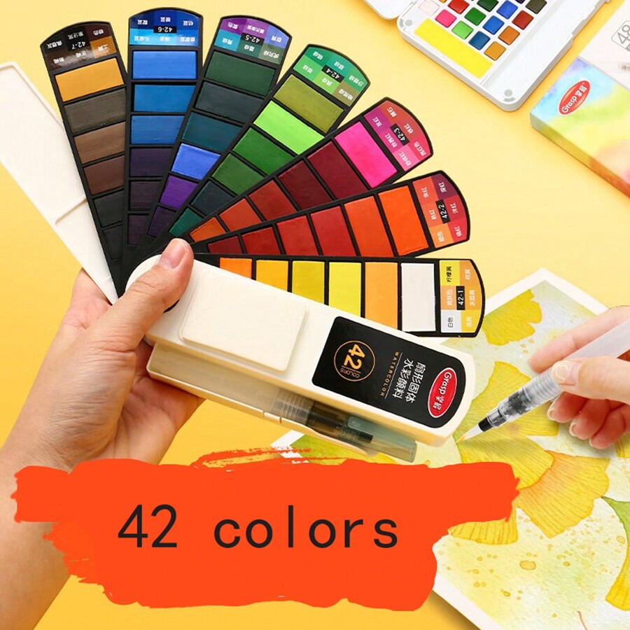 Travel Watercolor Paint Set - 42 Assorted Colors Foldable Portable ...