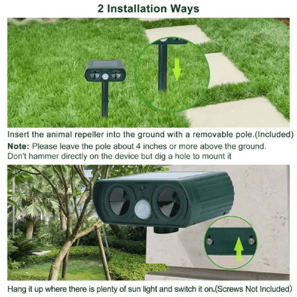 Ultrasonic Animal Repeller Solar Powered Motion Sensor Repellent IPX4 ...