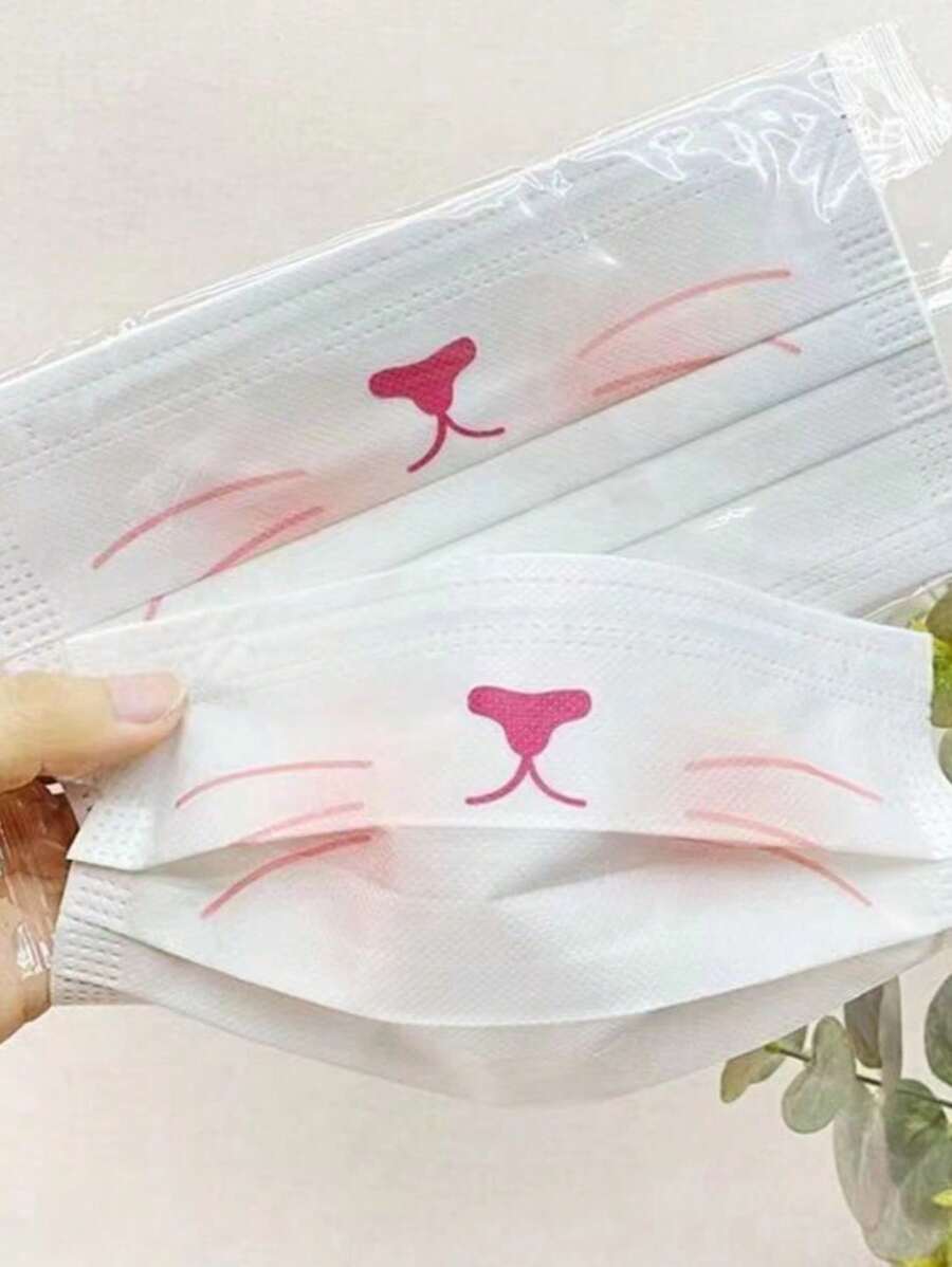 10pcs Pink Blush Kitty Pig Nose Design Fashion Cute Cartoon Disposable ...