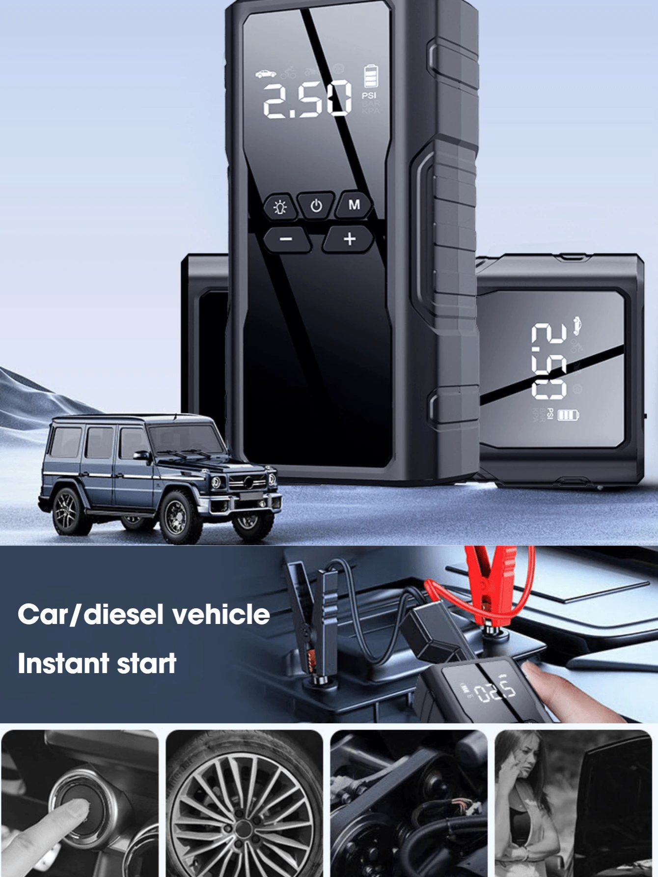 4 In 1 Portable Multifunctional Jump Starter With Air Compressors And ...