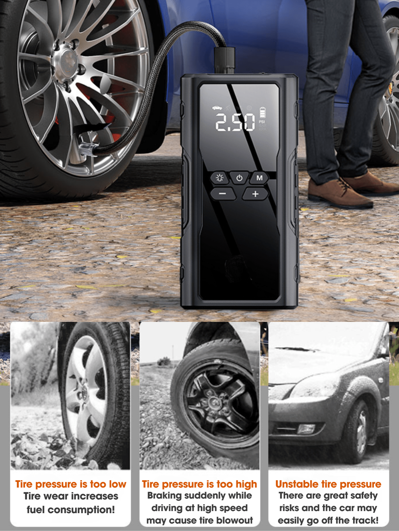 4 In 1 Portable Multifunctional Jump Starter With Air Compressors And ...