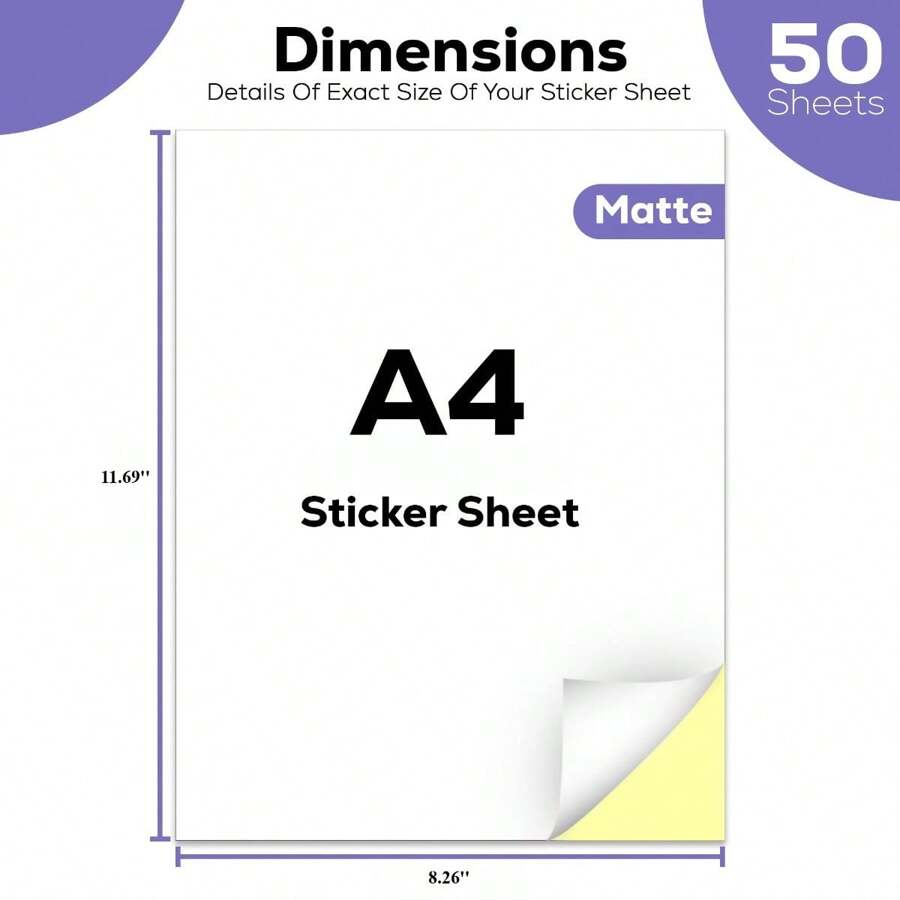 Sticker Paper - 8.26x11.69 Inch A4 Size Matte Sticker Sheets - Laser 